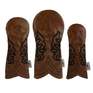 ranchero cowboy boot sunfish leather golf headcover set 1-3-x driver fairway hybrid