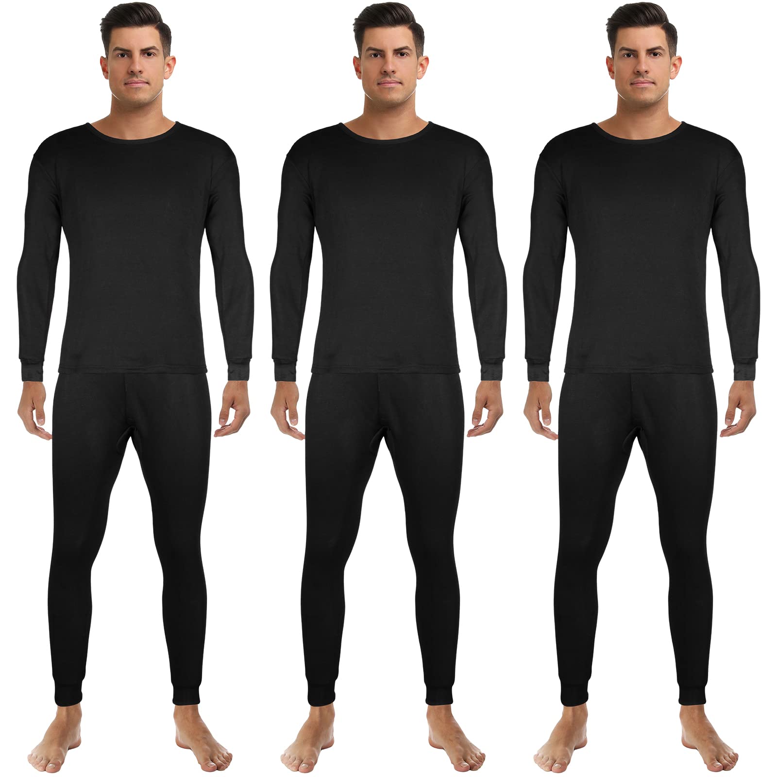 3 Sets Thermal Underwear for Men Soft Long Underwear Base Layer Thermals Fleece Warm Lined Top Bottom for Winter Cold Weather (XL)