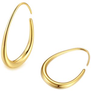 fluid hoop earrings | 18k gold | oval dome | everyday statement dangle hoops