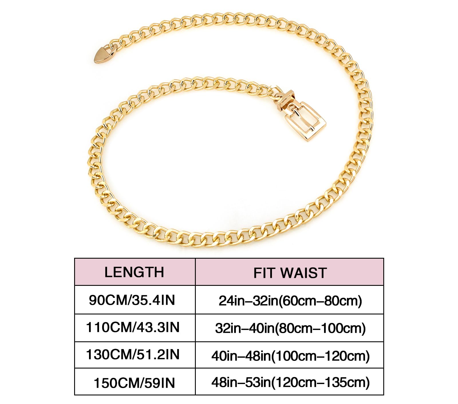 BAOKELAN Chain Belt for Women Chunky Waist Chain Belts for Dresses Gold 110CM