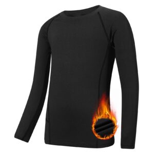 boys compression shirt long sleeve fleece lined base layer girls leggings pants athletic football undershirt black line top medium