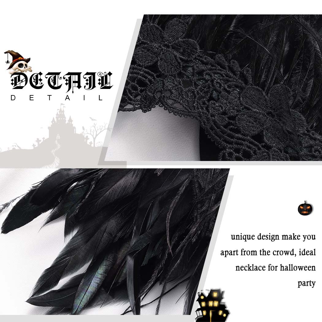 EARENT Gothic Natural Feather Collar Necklace Black Lace Choker Necklaces Halloween Party Costume Accessories Neck Jewelry for Women