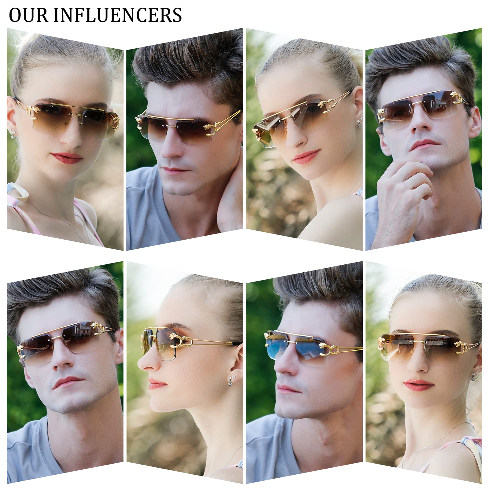 Kepoita Rimless Sunglasses for Men Square Fashion Shades Tinted Lens Metal Frameless Rectangle Y2K Glasses UV400