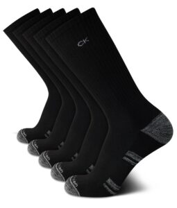 calvin klein men's crew socks - 5 pairs performance cushion comfort crew socks - breathable athletic socks for men (7-12), size 7-12, blackgrey