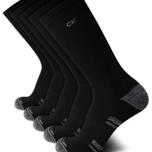 Calvin Klein Men's Crew Socks - 5 Pairs Performance Cushion Comfort Crew Socks - Breathable Athletic Socks for Men (7-12), Size 7-12, BlackGrey