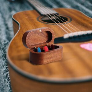 Guitar Pick Holder, Walnut Wood Guitar Pick Case Holder with Magnetic Opening, Sturdy Guitar Pick Storage Box Display Case Jewelry Box for Men Women Teens Adults