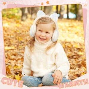 Henoyso 2 Pcs Cute Animal Earmuffs Winter Kids Earmuff Warm Fluffy Cat Ear Earmuffs for Girls Boys Kids Children Outdoor (Pink, White)