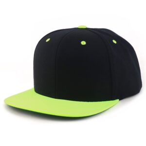 trendy apparel shop flexfit oversize xxl structured blank flatbill snapback cap - black neon green