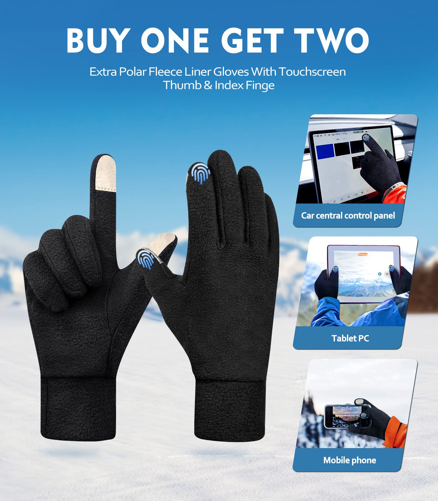 EMITGLAM 2 in 1 Winter Ski Mittens for Men & Women with Fleece Glove Liners, Waterproof Winter Ski Gloves Made with 3M C100 Insulation, 5-Layer Fabric Snowboard Mittens with Touchscreen Inner Gloves