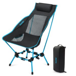 g4free folding camp chair high back lightweight camping chair with removable pillow, side pocket & carry bag, compact & heavy duty 385lbs for outdoor hiking backpacking beach picnic travel blue