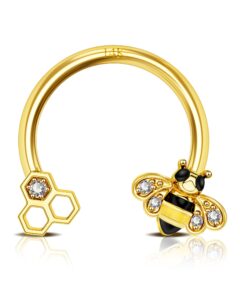 jewseen 14k solid gold cartilage earring hoop bee septum ring 16g helix earring daith earring nose ring hoop helix piercing jewelry daith piercing nose piercing jewelry septum jewelry for women men