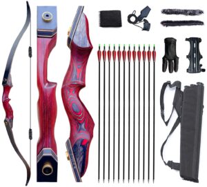 monleap archery 60" takedown hunting recurve bow and arrows set for adults & youth longbow kit competition survival targeting shooting right handlaminated wooden riser 30lb-60lb (60lb)