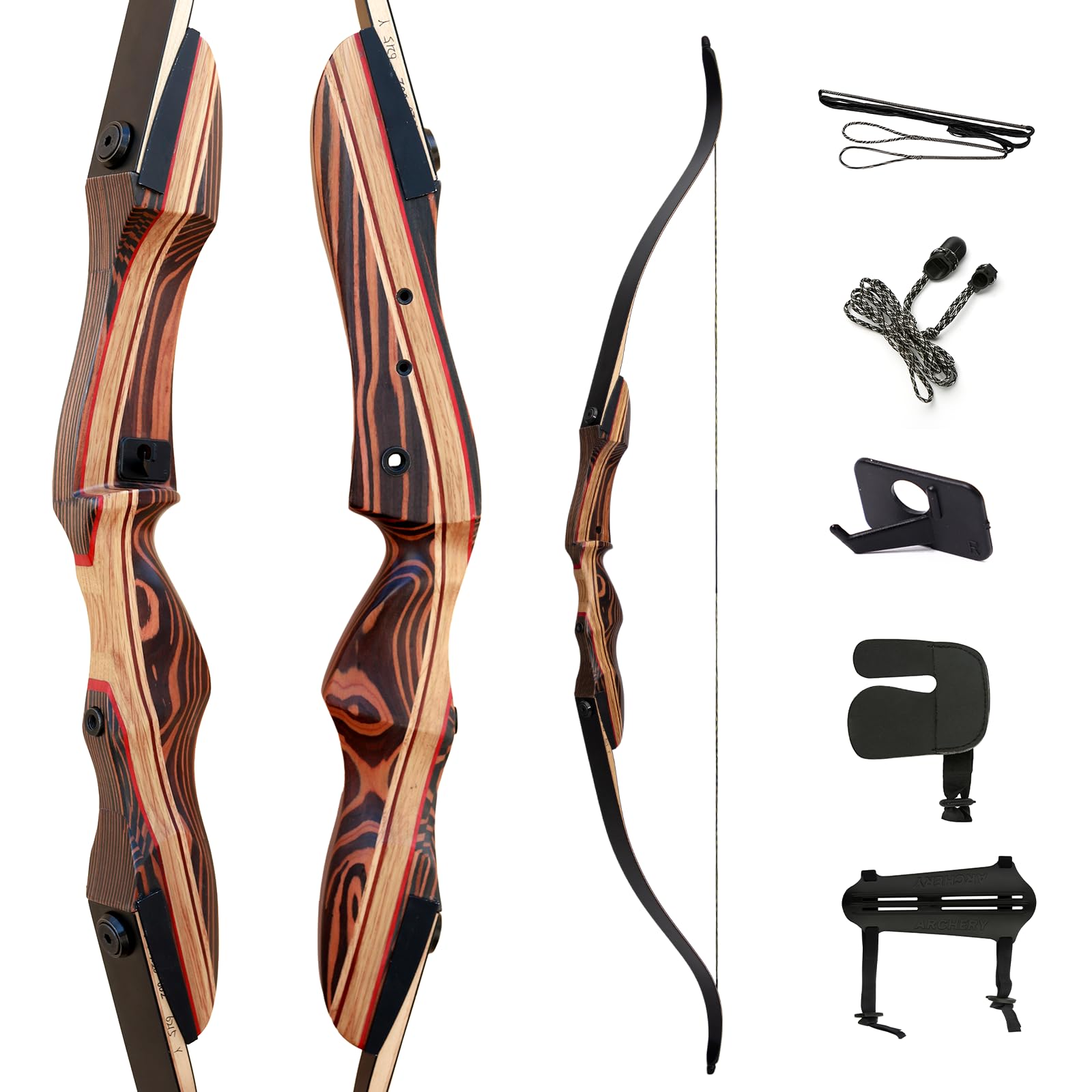 Deerseeker Archery 62" Takedown Recurve Bow Set for Adults & Youth with Right Hand & Left Handed Laminated Wooden Riser Bow Hunting Target Shooting 20-60lbs（RH 50lb）