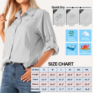 Jessie Kidden Women's Quick Dry Sun UV Protection Convertible Long Sleeve Shirts for Hiking Camping Fishing Sailing (5024 Grey XL)