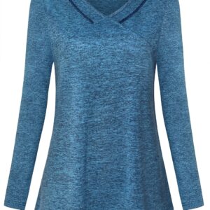 MISS FORTUNE Womens Running Shirts Long Sleeve V Neck Yoga Tops Workout Clothes Quick Dry Workout Hiking Athletic Blue XXL