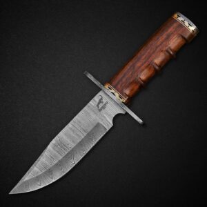 handmade damascus steel hunting knife - 11" edc fixed blade knife ideal for skinning, camping, and outdoor, bushcraft, tactical, skinning knife with wood handle & leather sheath