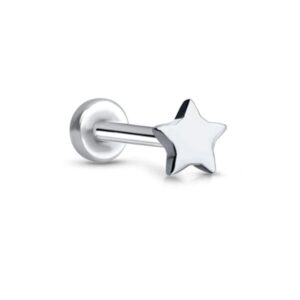 316 stainless steel threadless push pin nose ring labret monroe stud star, 3/16" (5mm) post length 16g