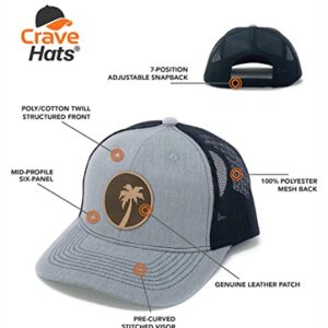 CRAVE HATS Palm Tree Trucker Hat, Palm Tree Hat, Beach Trucker Hat, Trucker Hats Beach (Gray/Black)