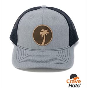 CRAVE HATS Palm Tree Trucker Hat, Palm Tree Hat, Beach Trucker Hat, Trucker Hats Beach (Gray/Black)