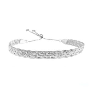 savlano 925 sterling silver braided herringbone chain adjustable bolo slider bracelet – 18k gold plated over silver bracelet for women - made in italy comes with a gift box (white)