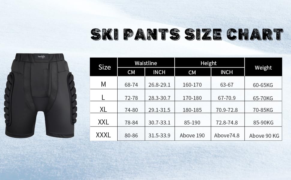 Tentock 3D Protective Hip for Snowboarding，Butt Padded Safety Impact Shorts EVA Protection Pad for Skating Outdoor（XXXL） Black