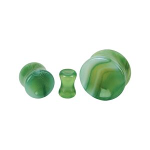 mystic metals body jewelry pair of green line agate stone concave double flare plugs (stn-731) (00g (10mm))