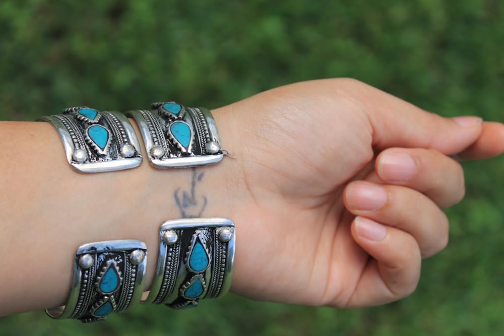 Multi-Stone Blue Stabilized-Turquoise Adjustable Cuff Bracelet | Unique Boho Jewelry for Men & Women