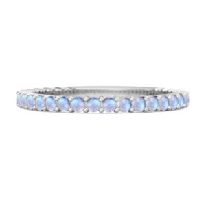 mooneye prong set 2mm round shape moonstone gemstone 925 sterling silver eternity stackable women ring (silver, 8)