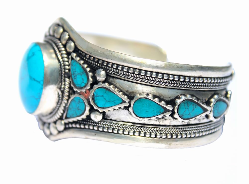 Multi-Stone Blue Stabilized-Turquoise Adjustable Cuff Bracelet | Unique Boho Jewelry for Men & Women