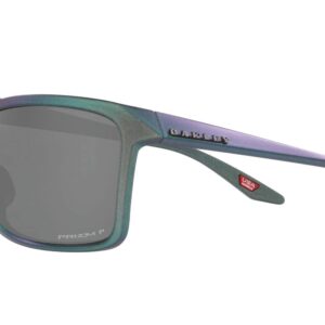 Oakley Women's OO9230 Wildrye Butterfly Sunglasses, Matte Silver/Blue Colorshift/Prizm Black Polarized, 61 mm