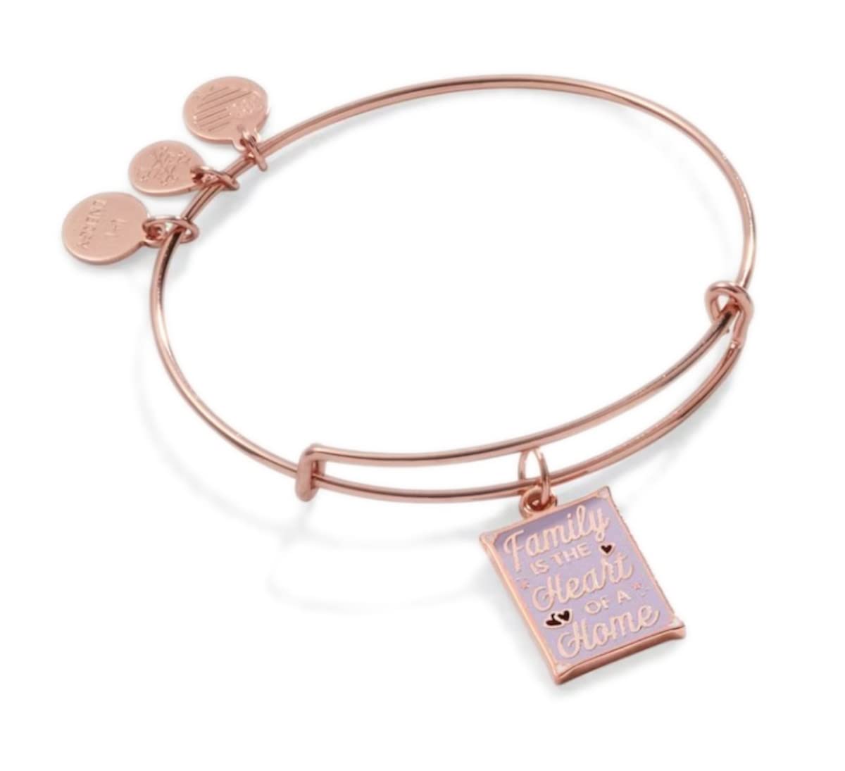 Alex and Ani Words Are Powerful Expandable Bangle for Women, Family is the Heart of a Home Charm, Shiny Rose Gold Finish, 2 to 3.5 in