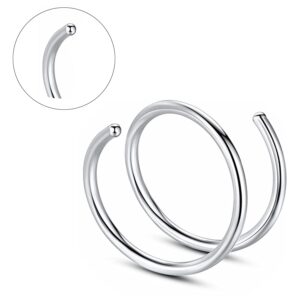 FECTAS Double Nose Ring for Single Piercing 20 Gauge Surgical Steel black silver gold Nostril Piercing Hoop Body Jewelry