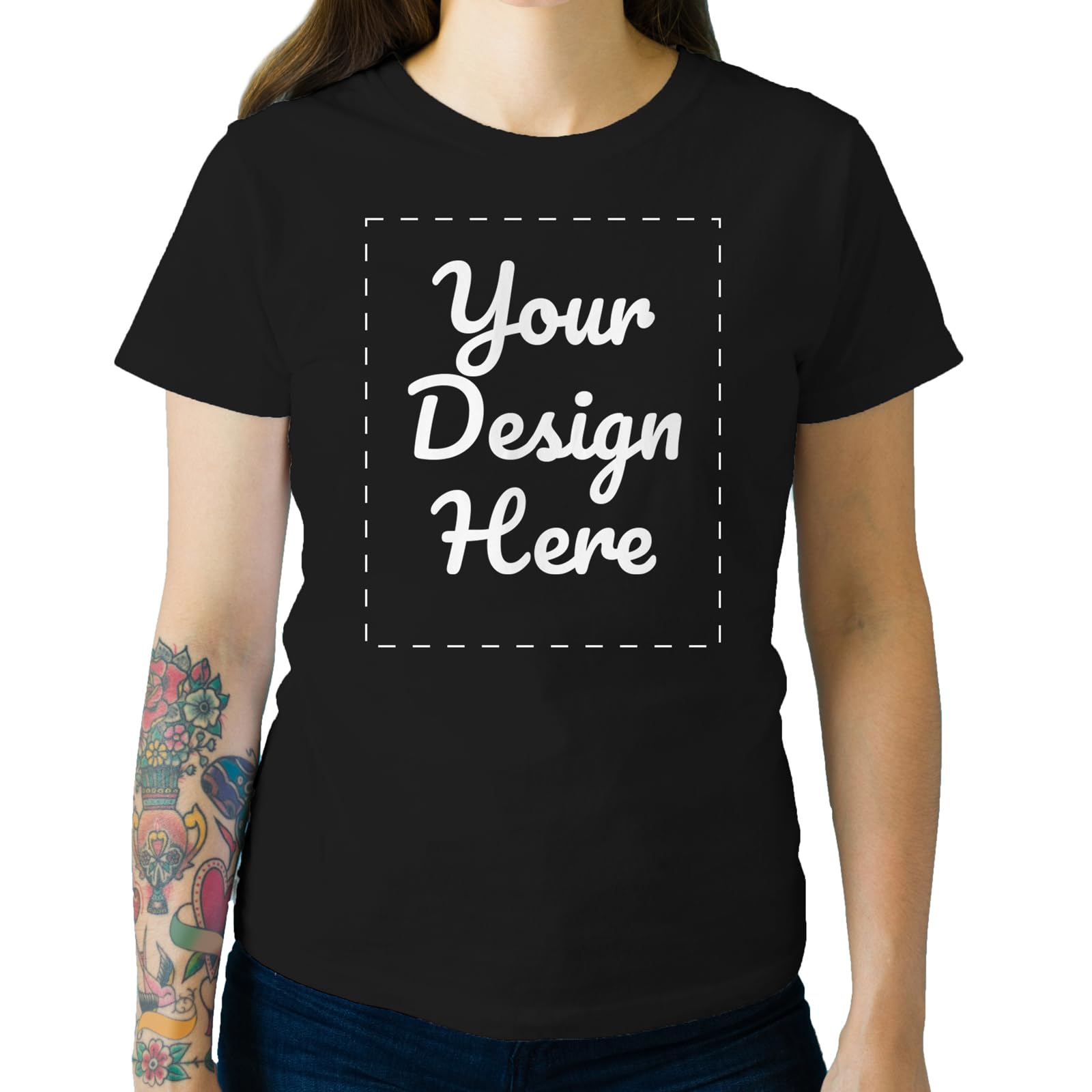 GotPrint Custom Shirts for Women, Design Your Own Text/Image/Logo Tee Shirt, Womens Customized Gifts, Personalized Front Back, Black, X-Large