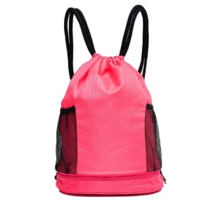 oflilak waterproof drawstring backpack, lightweight sackpack drawstring bag,swimming yoga gym sports casual bags for women and men, pink, one size