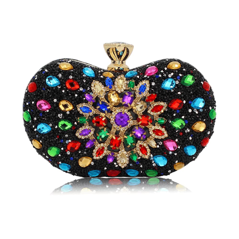 Beaded Wine Purse Clutch For Women Evening Party Rhinestone Floral Bag Elegant Handbags Luxury Brands Wallet (Black)