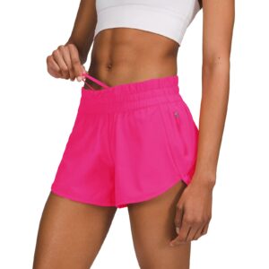 aurefin 4'' women's low waisted running shorts,quick dry athletic shorts with liner and zipper pocket 036sonic pink/s