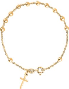 savlano 925 sterling silver italian rosary solid bead chain cross pendant - 18k gold plated 7 inches bracelet comes with gift box for women - made in italy (7, 5mm)