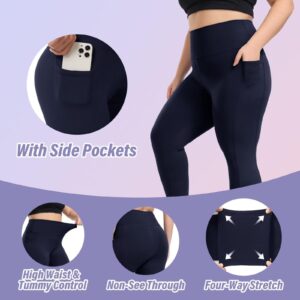 Happy.angel Plus Size Leggings with Pockets for Women, High Waisted Capri Yoga Workout Pants Cropped Tights Navy Blue 4X-Large