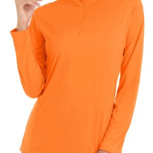 KEFITEVD Hiking Clothes for Women UV Sun Protection Shirts 1/4 Zip Pullover Athletic Tops Orange Running Shirts Long Sleeve Fishing Shirt Women