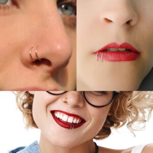 FECTAS Double Nose Ring for Single Piercing 20 Gauge Surgical Steel black silver gold Nostril Piercing Hoop Body Jewelry