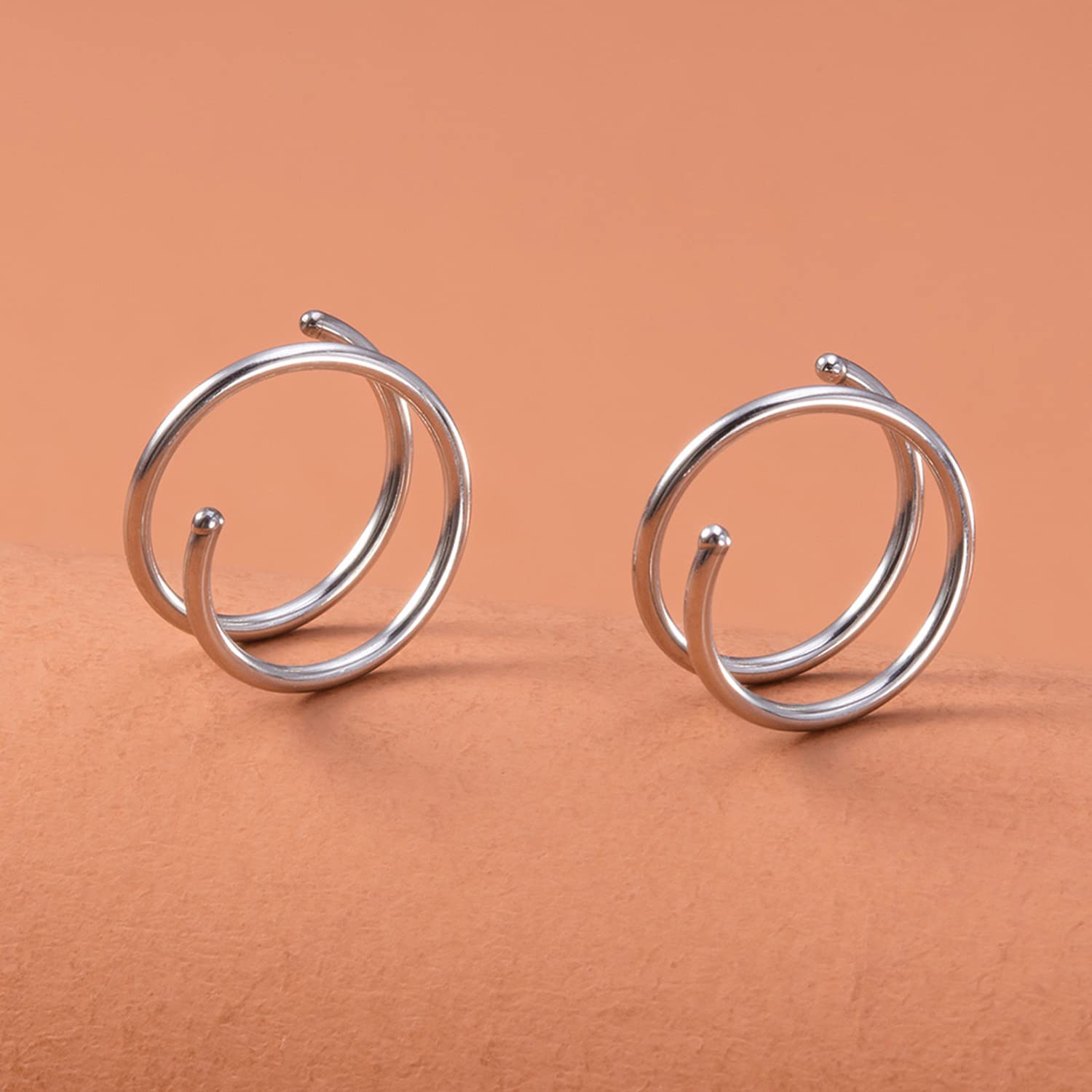 FECTAS Double Nose Ring for Single Piercing 20 Gauge Surgical Steel black silver gold Nostril Piercing Hoop Body Jewelry