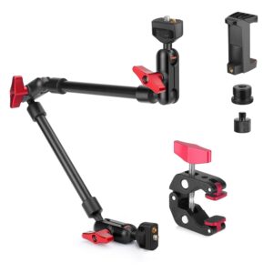 hemmotop 22in magic arm with clamp, long articulating arm camera mount, adjustable phone mount holder 360° rotation, mic arm for microphone, led lights, for iphone, tripod, desk, table