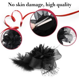 Feather Fascinators Hat for Women Wedding Headwear Flower Cocktail Church Derby Hat for Girls and Women Black