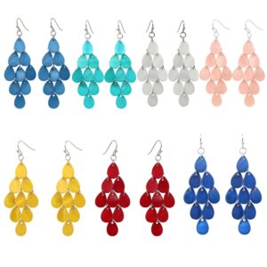 Jules D. Layered Dangling Shell Disc Beads Earring Handmade Multi Colorful Orange Red Blue Drop Chandelier Earring for Women (Blue Green)