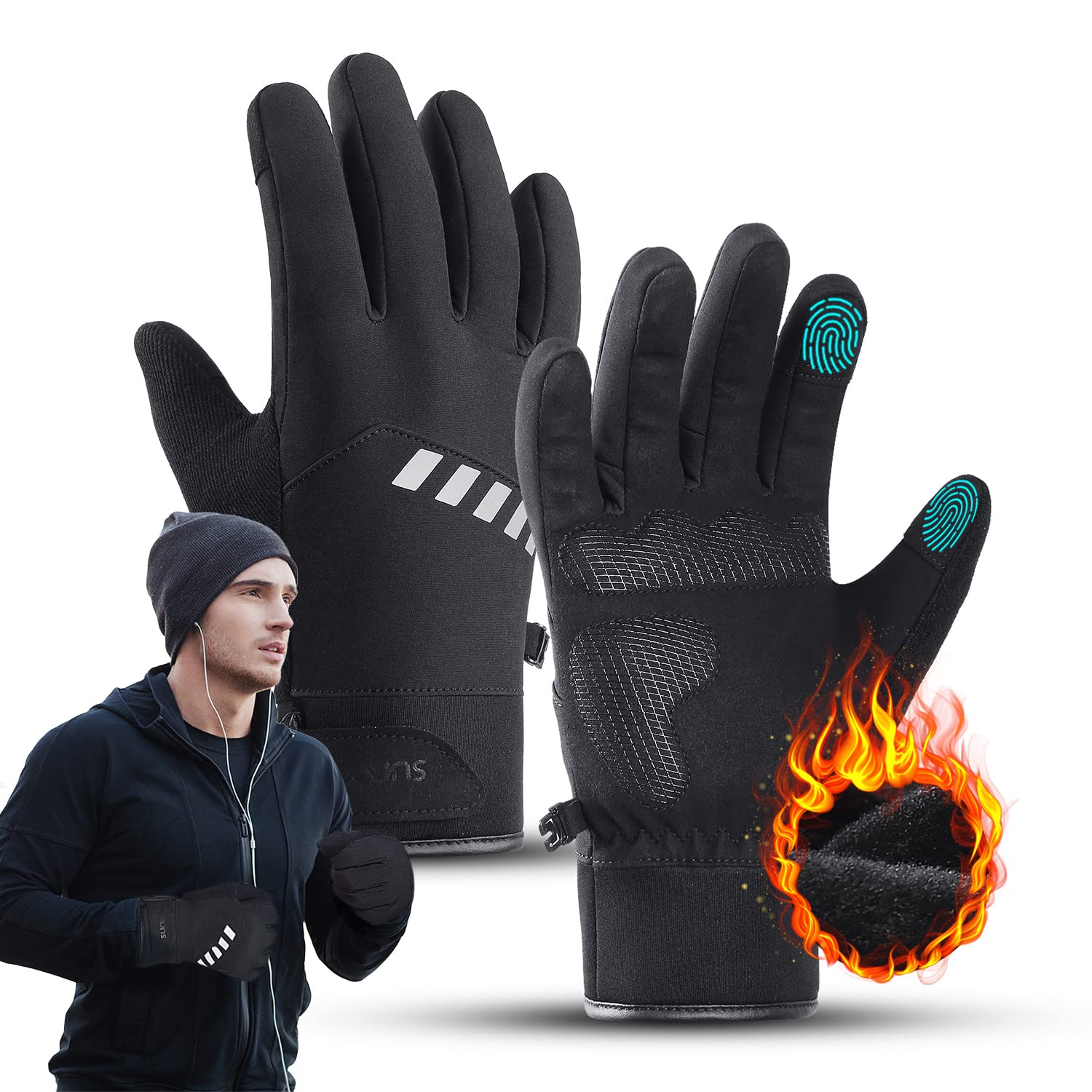 Winter Cycling Gloves for Men Women, Cold Weather Thermal Running Gloves Waterproof, Men’s Touchscreen Ski Gloves, Snow Gloves, Bike Gloves for Outdoor Sports S