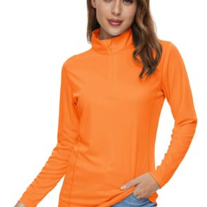 KEFITEVD Hiking Clothes for Women UV Sun Protection Shirts 1/4 Zip Pullover Athletic Tops Orange Running Shirts Long Sleeve Fishing Shirt Women