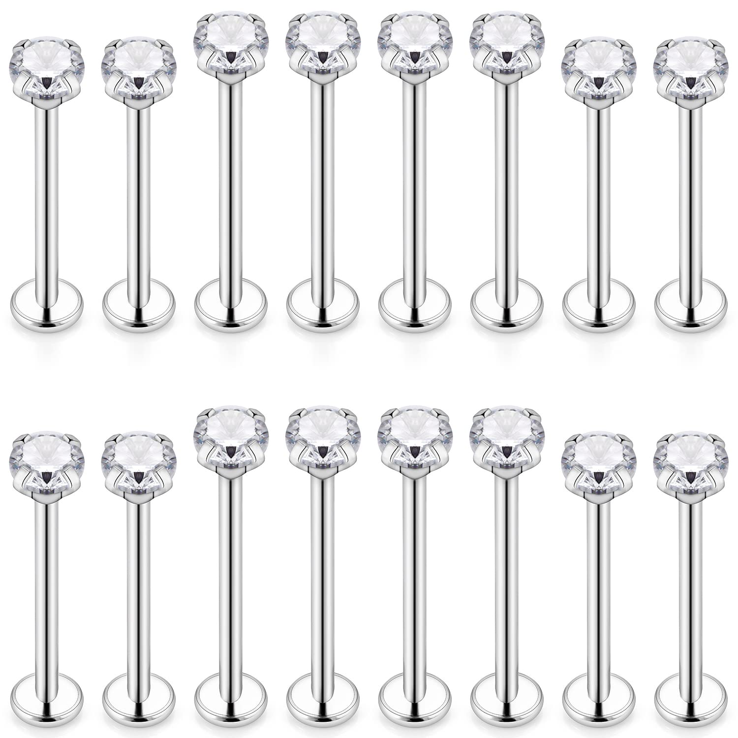 Ovxznts 14G Cheek Piercing Jewelry Stainless Steel Ashley Piercing Lip Jewelry Crystal Internally Threaded Dimple Studs Flat Tongue Rings for Women Men 14mm 9/16 inch