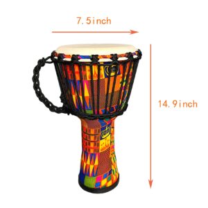 RUOSWTE 8-inch Djembe Drum, West African Style Hand Drum，Drum Circles,Percussion Music Bongo Drum，Music Healing Instrument