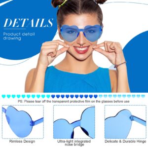 50 Pairs Heart Shaped Rimless Sunglasses Bulk Transparent Colored Love Glasses Frameless Eyewear Party Favor Women Adult(Blue, Light Blue)