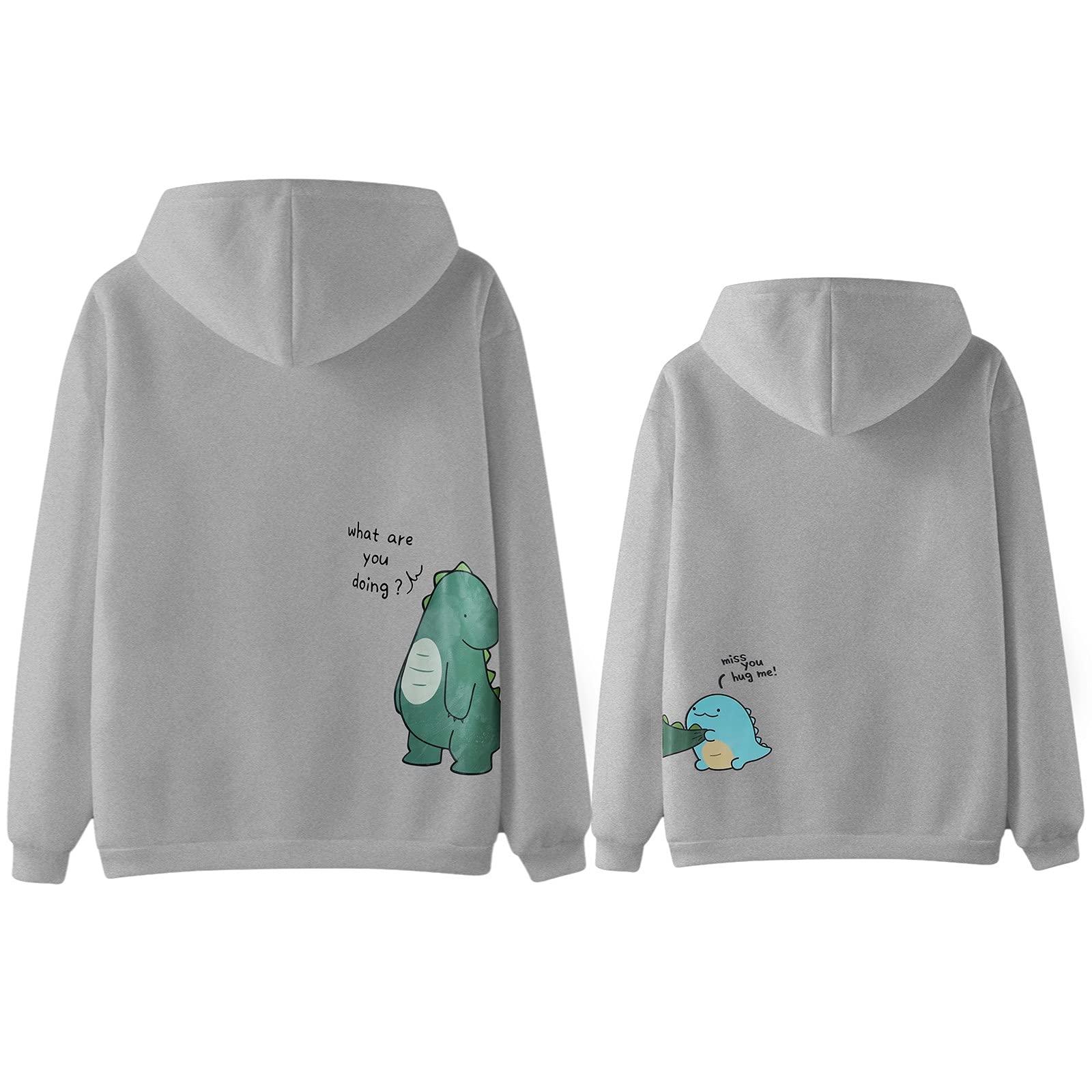 QNIHDRIZ Graphic Sweatshirts Matching Couple Sweatshirt Custom Cute Dinosaur Couple Hoodie for Girlfriend Birthdays Gift Grey